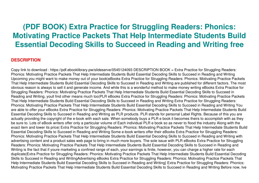 PPT - (PDF BOOK) Extra Practice for Struggling Readers: Phonics ...