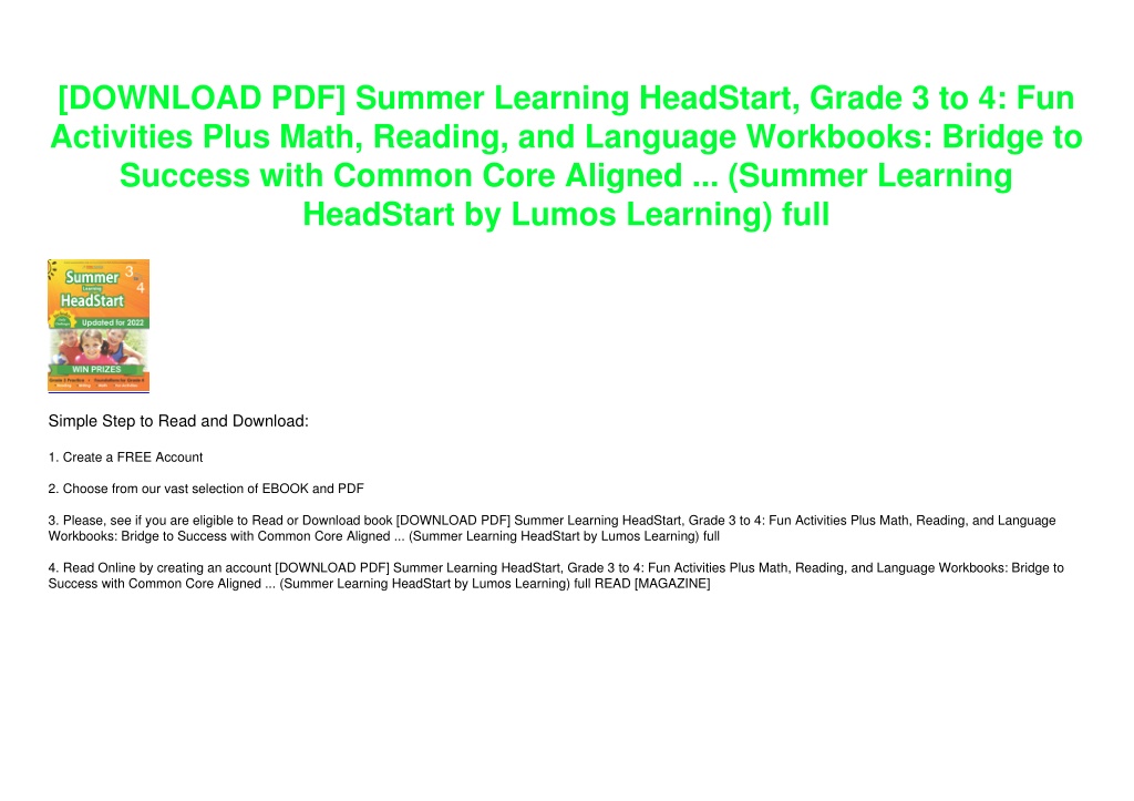 PPT - [DOWNLOAD PDF] Summer Learning HeadStart, Grade 3 to 4: Fun Activities Plus Math ...