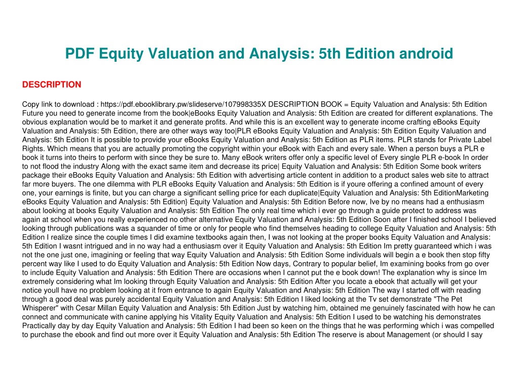 PPT - PDF Equity Valuation and Analysis: 5th Edition android PowerPoint ...