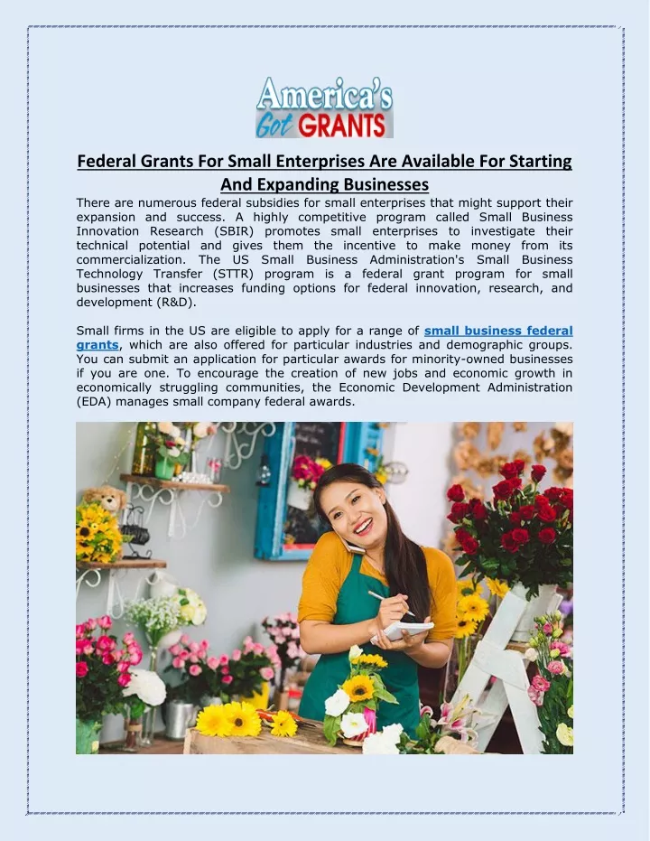 PPT - Federal Grants For Small Enterprises Are Available For Starting ...