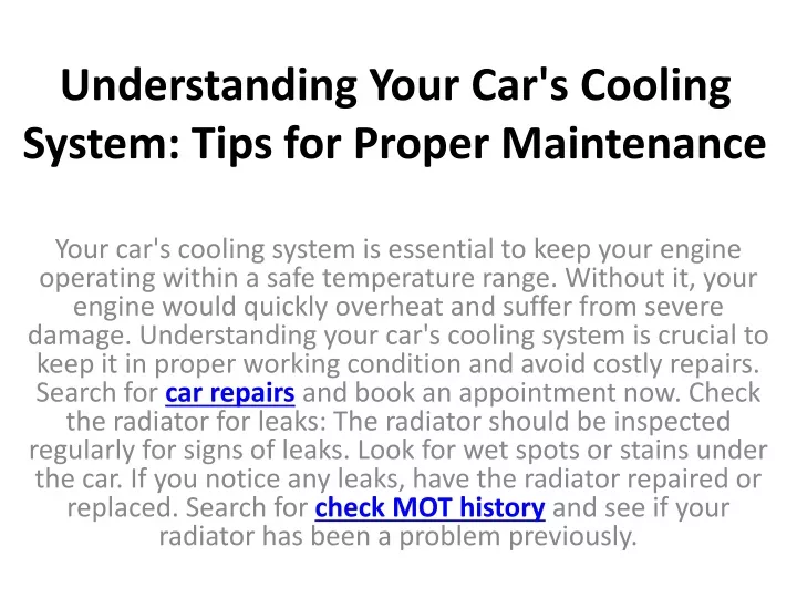 PPT - Understanding Your Car's Cooling System: Tips for Proper ...