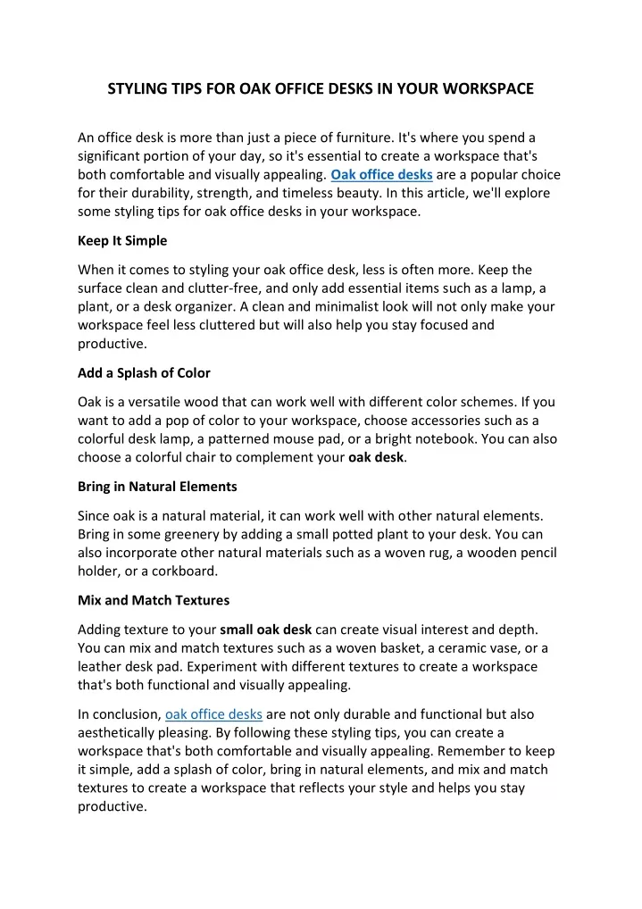 PPT - STYLING TIPS FOR OAK OFFICE DESKS IN YOUR WORKSPACE PowerPoint ...