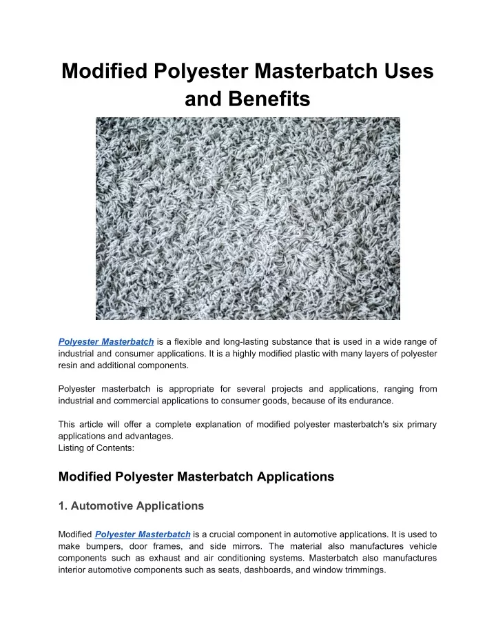 PPT - Modified Polyster Masterbatch Uses and Benifits - Article ...