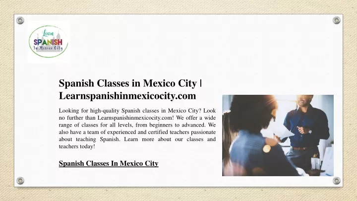 PPT - Spanish Classes in Mexico City | Learnspanishinmexicocity.com ...