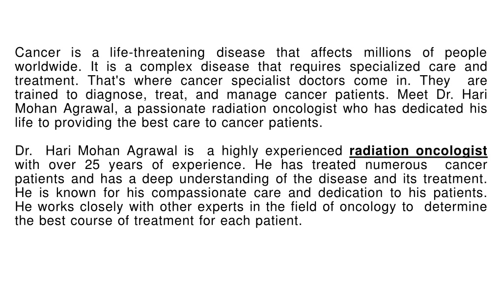 PPT - Meet Dr. Hari Mohan Agrawal A Dedicated Oncology Specialist ...