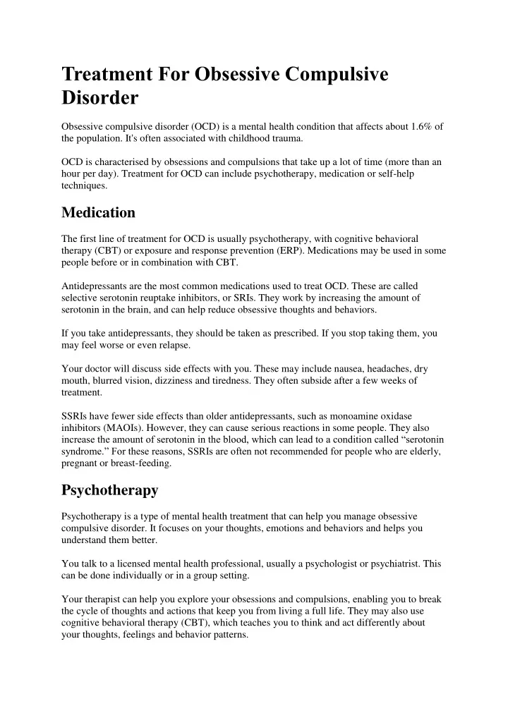 PPT - Treatment For Obsessive Compulsive Disorder PowerPoint ...