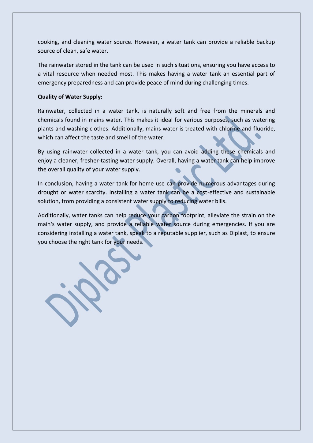 PPT - The Advantages of Having a Water Tank During Water Shortages ...