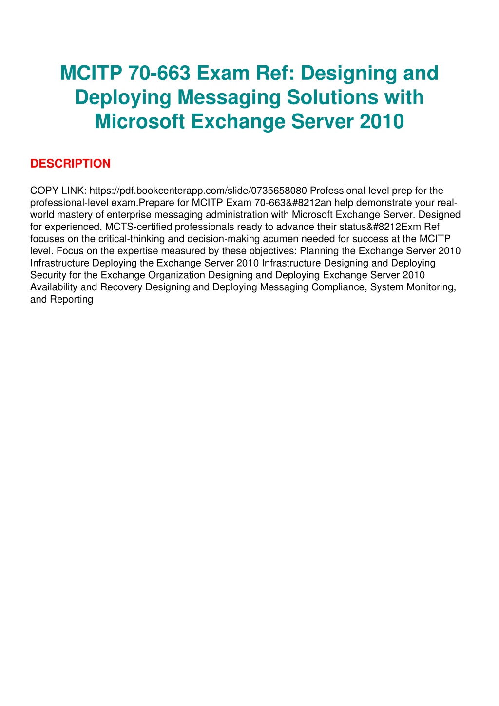 PPT - Ebook ️(download)⚡️ MCITP 70-663 Exam Ref: Designing and Deploying Messaging Sol ...