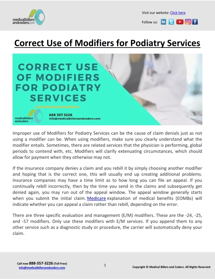 PPT - Correct Use of Modifiers for Podiatry Services PowerPoint ...