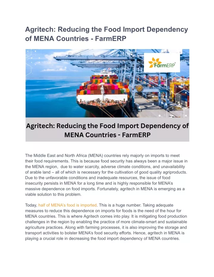 PPT - Agritech_ Reducing the Food Import Dependency of MENA Countries ...