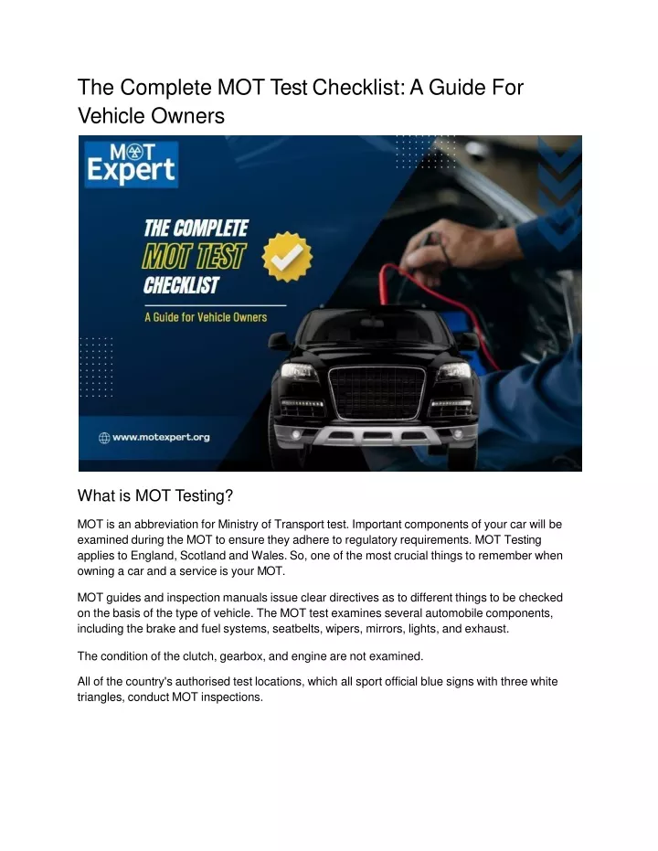 PPT - The Complete MOT Test Checklist_ A Guide for Vehicle Owners.docx ...