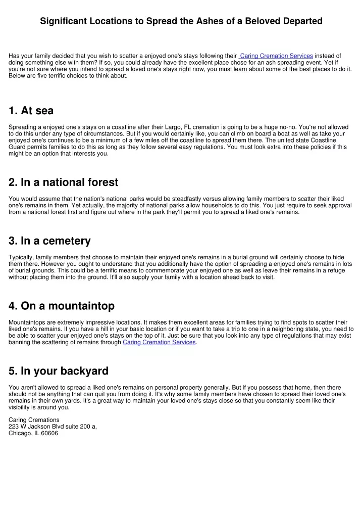 PPT - Significant Areas to Scatter the Ashes of a Beloved Departed ...