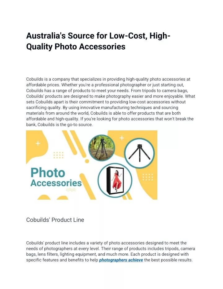 PPT - Australia's Source for Low-Cost, High-Quality Photo Accessories ...