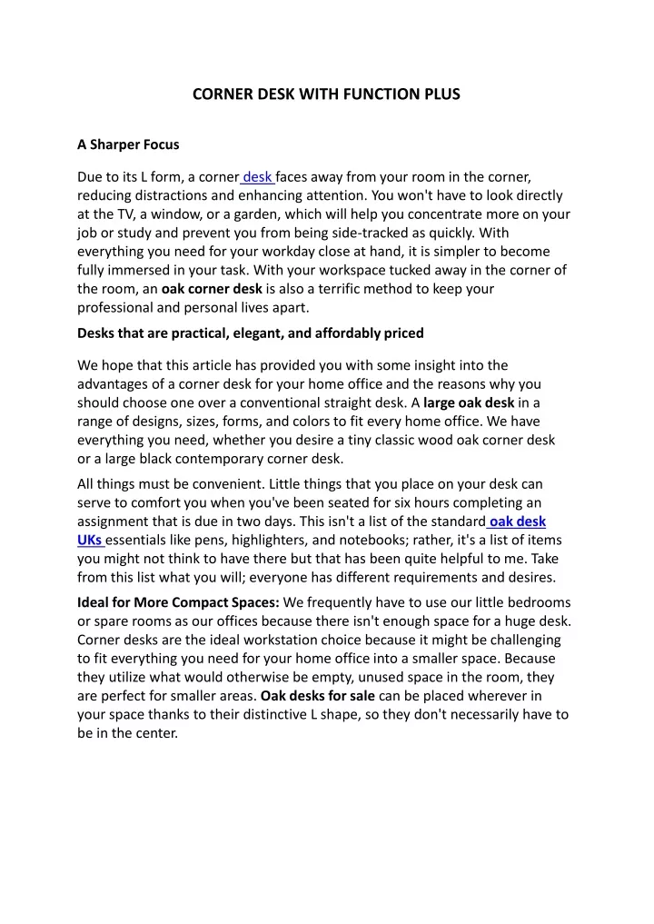 PPT - CORNER DESK WITH FUNCTION PLUS PowerPoint Presentation, free ...