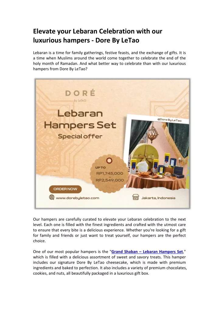 PPT - Elevate your Lebaran Celebration with our luxurious hampers - Dore By LeTao PowerPoint ...