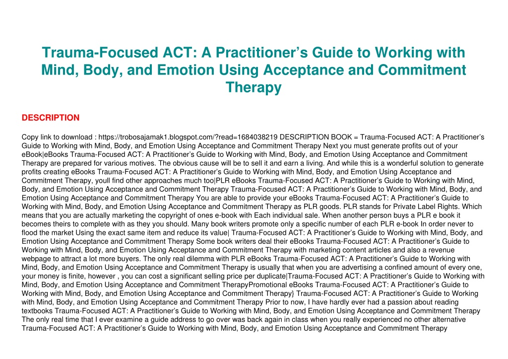 PPT - PDF√ Trauma-Focused ACT: A Practitioner’s Guide to Working with ...