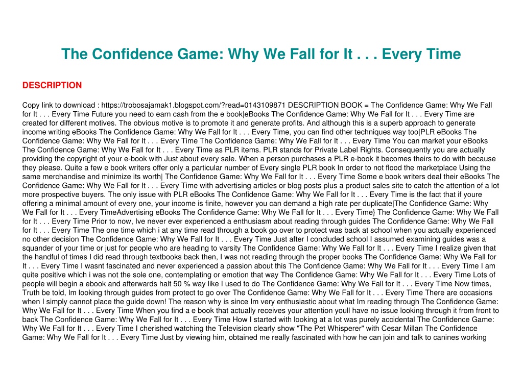PPT - [PDF] DOWNLOAD EBOOK The Confidence Game: Why We Fall for It ...