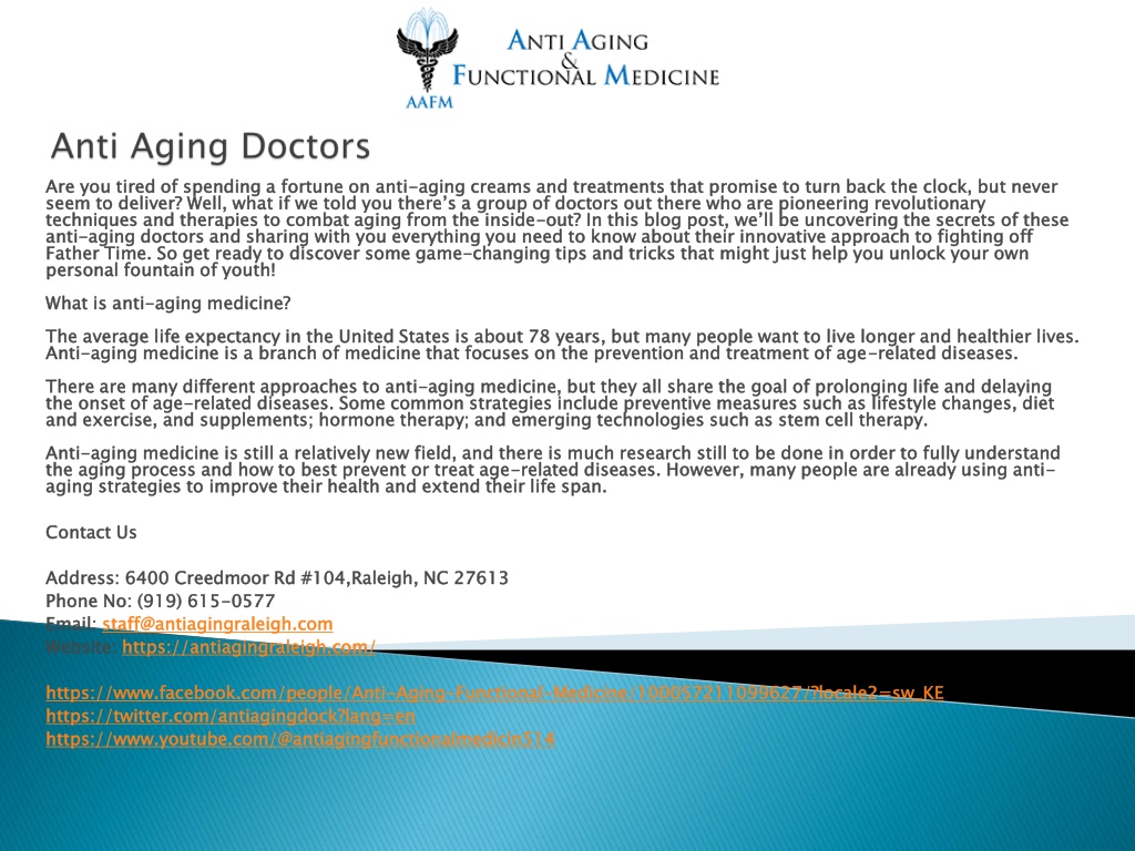 Ppt Anti Aging Doctors Powerpoint Presentation Free Download Id
