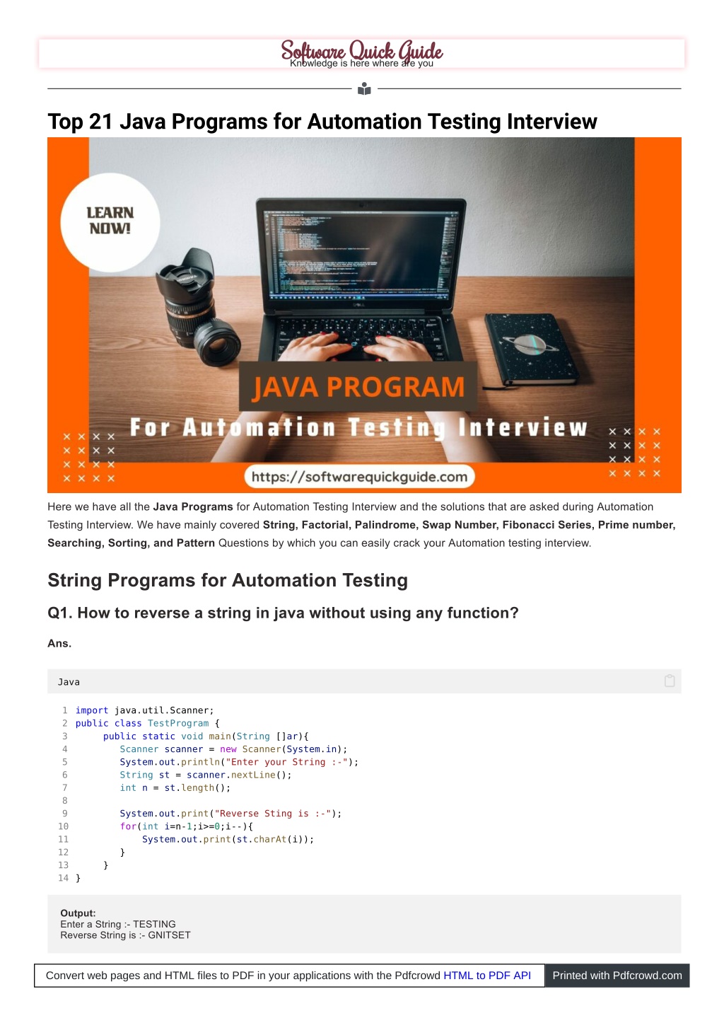 PPT Java Programs Asked In Interview For Automation Tester 