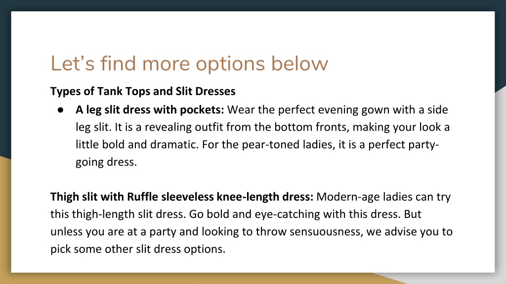 PPT - Slit Dresses And Tank Top Options For Your Wardrobe PowerPoint ...