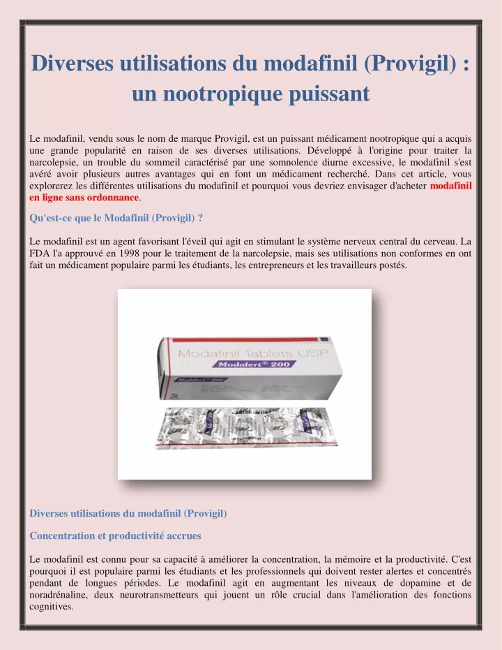 PPT - Diverses utilisations du modafinil (Provigil) : un nootropique ...