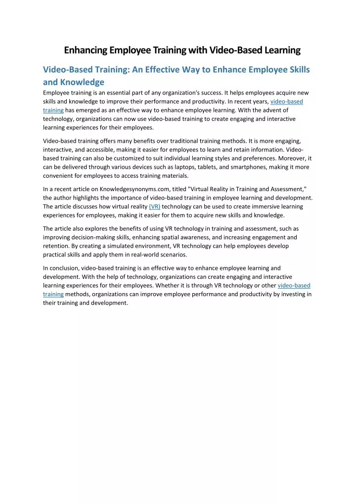 PPT - Enhancing Employee Training with Video PowerPoint Presentation, free download - ID:12096526