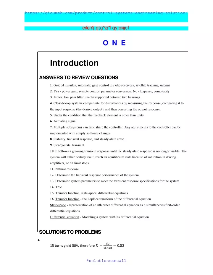 PPT - Solution manual of Control Systems Engineering by Norman Nise ...