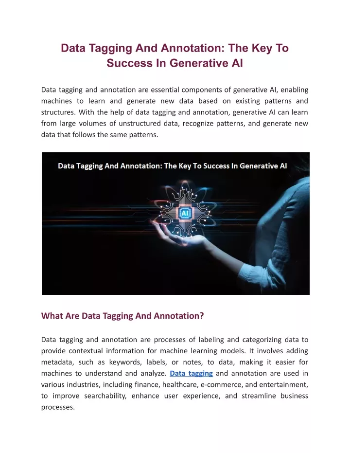 PPT - Data Tagging And Annotation - The Key To Success In Generative AI ... PPT - Data Tagging And Annotation - The Key To Success In Generative AI ...