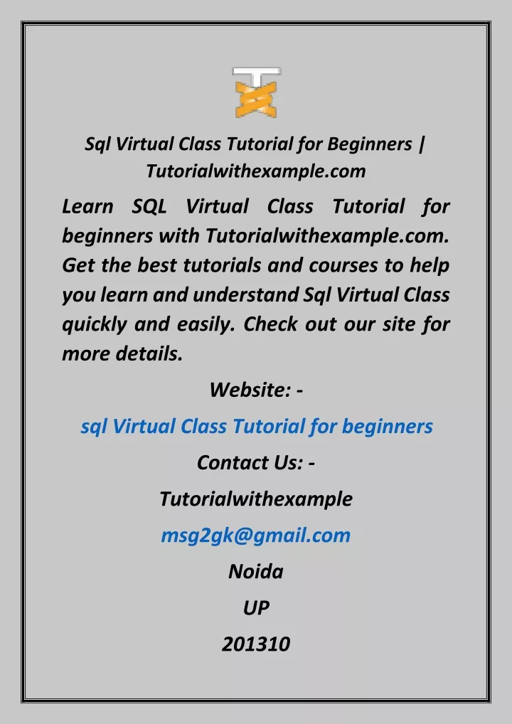 Ppt Sql Virtual Class Tutorial For Beginners Tutorialwithexample Powerpoint Presentation Id
