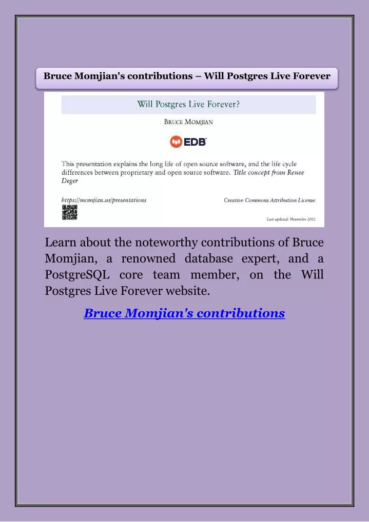 Ppt Bruce Momjians Contributions Will Postgres Live Forever