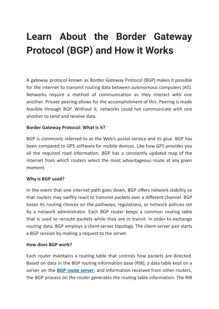 Ppt Learn About The Border Gateway Protocol Bgp And How It Works Powerpoint Presentation