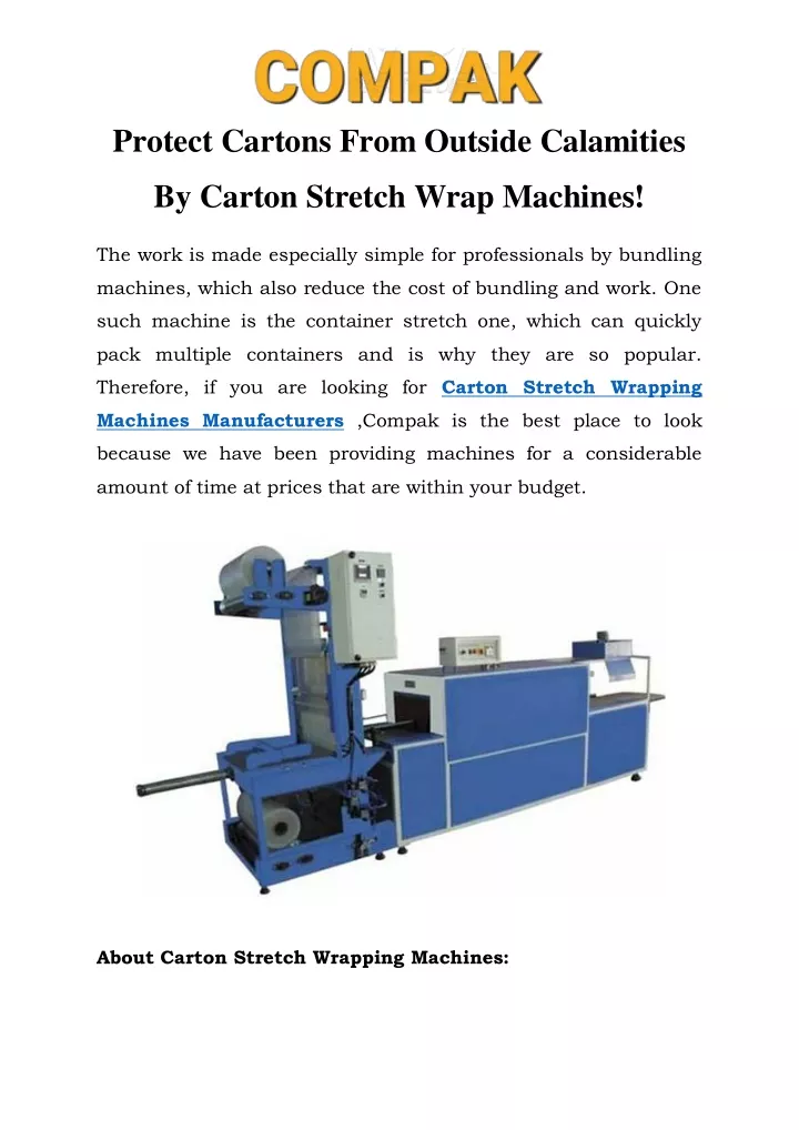 PPT - Carton Stretch Wrapping Machines Manufacturers Call- 91-22 ...