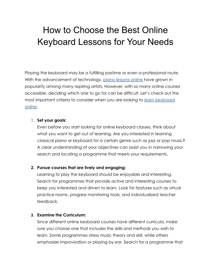 PPT - How to Choose the Best Online Keyboard Lessons for Your Needs ... PPT - How to Choose the Best Online Keyboard Lessons for Your Needs ...
