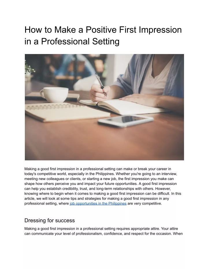 PPT - How to Make a Positive First Impression in a Professional Setting ...