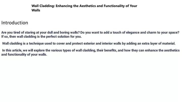 PPT - Enhancing Aesthetics and Protection with Wall Cladding Solutions PowerPoint Presentation ...