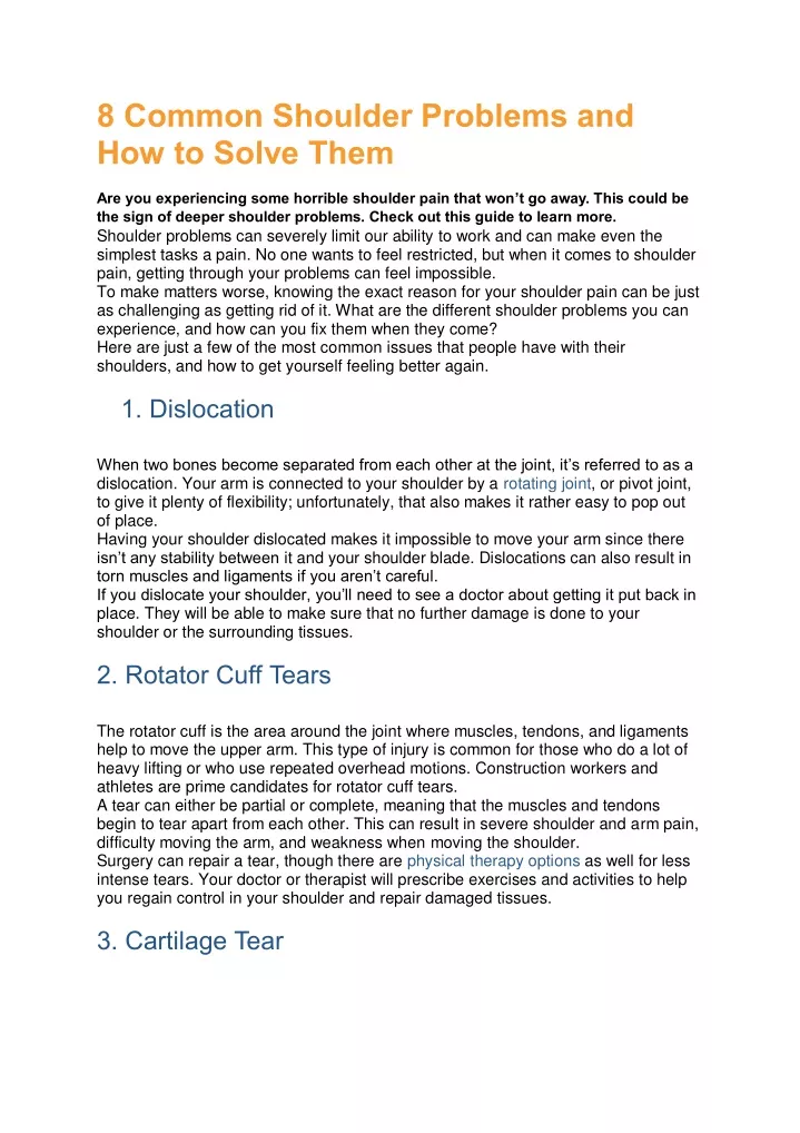 PPT - 8 Common Shoulder Problems and How to Solve Them PowerPoint ...