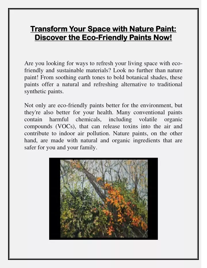 PPT - Transform Your Space with Nature Paint: Discover the Eco-Friendly ...