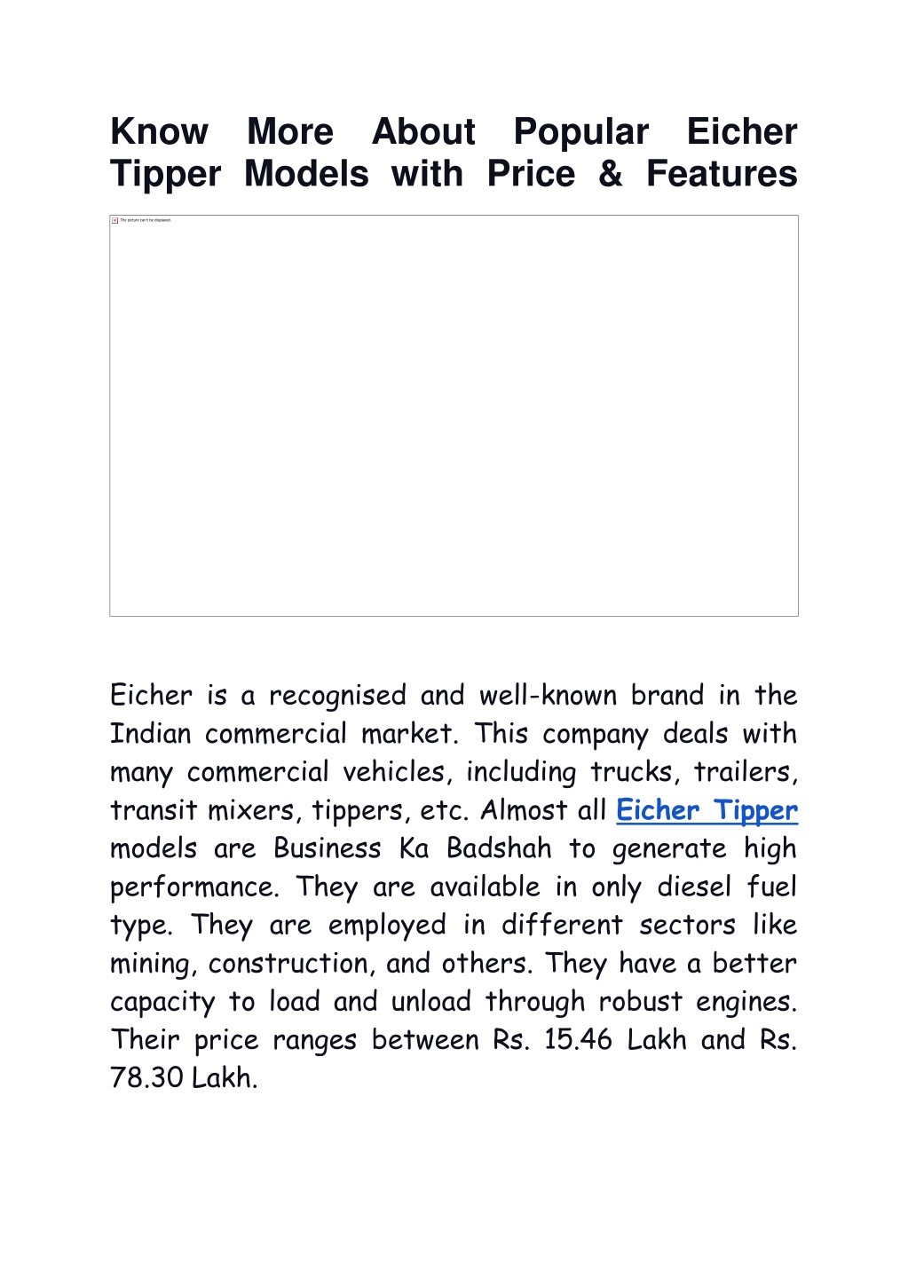 PPT - Get Eicher Tipper Models In India For Your Construction Business ...