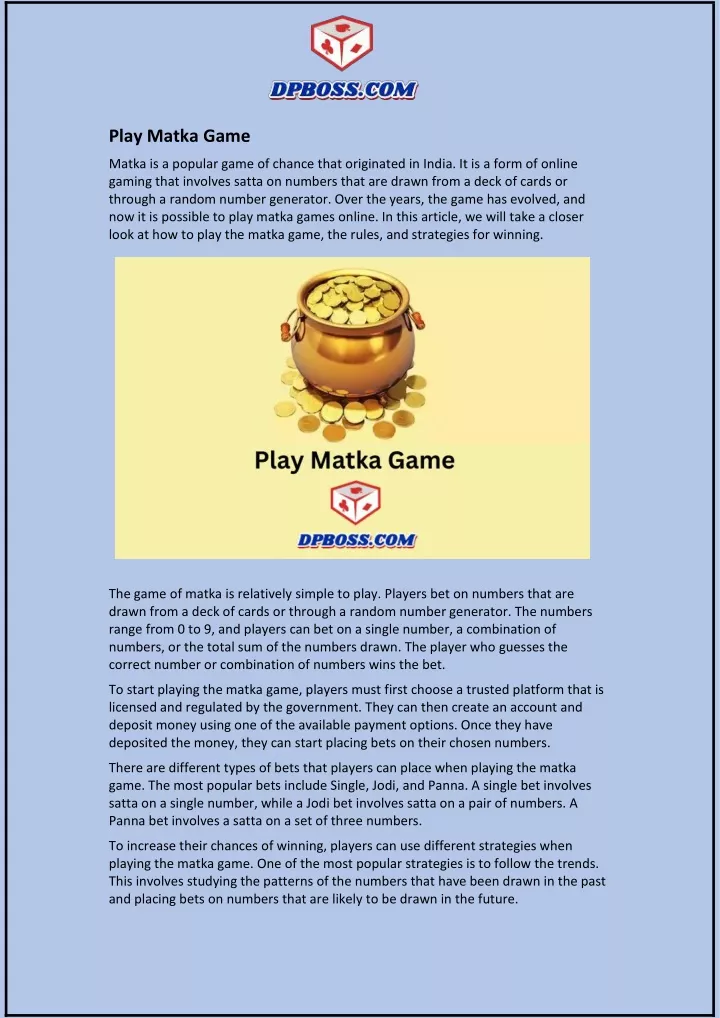 PPT - Play Matka Game PowerPoint Presentation, free download - ID:12119039
