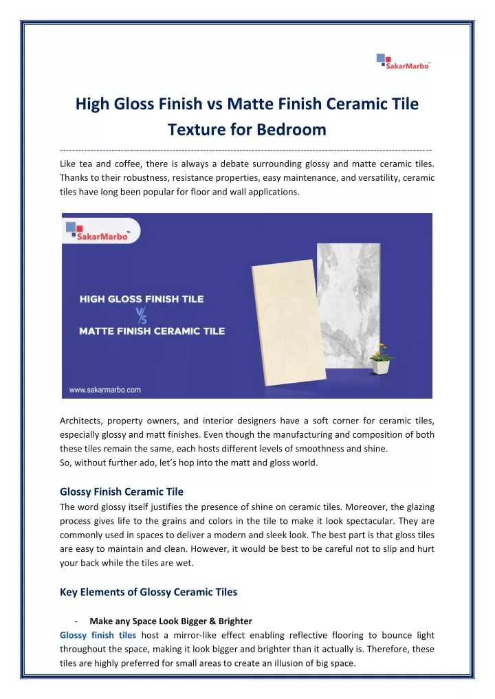 PPT - High Gloss Finish vs Matte Finish Ceramic Tile Texture for ...