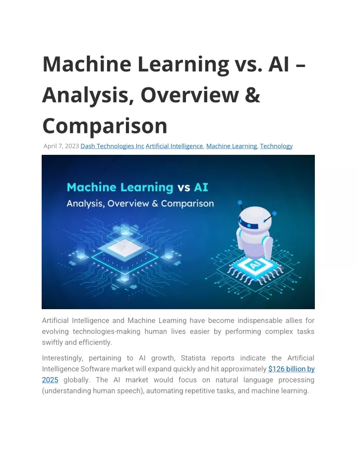 PPT - Machine Learning vs. AI – Analysis, Overview & Comparison ...
