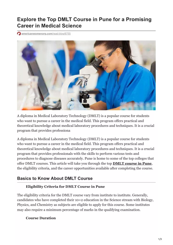 PPT - Explore the Top DMLT Course in Pune for a Promising Career in ...