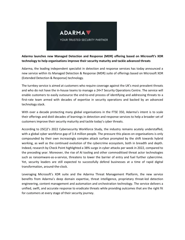 PPT - Adarma launches new Managed Detection and Response (MDR) offering ...