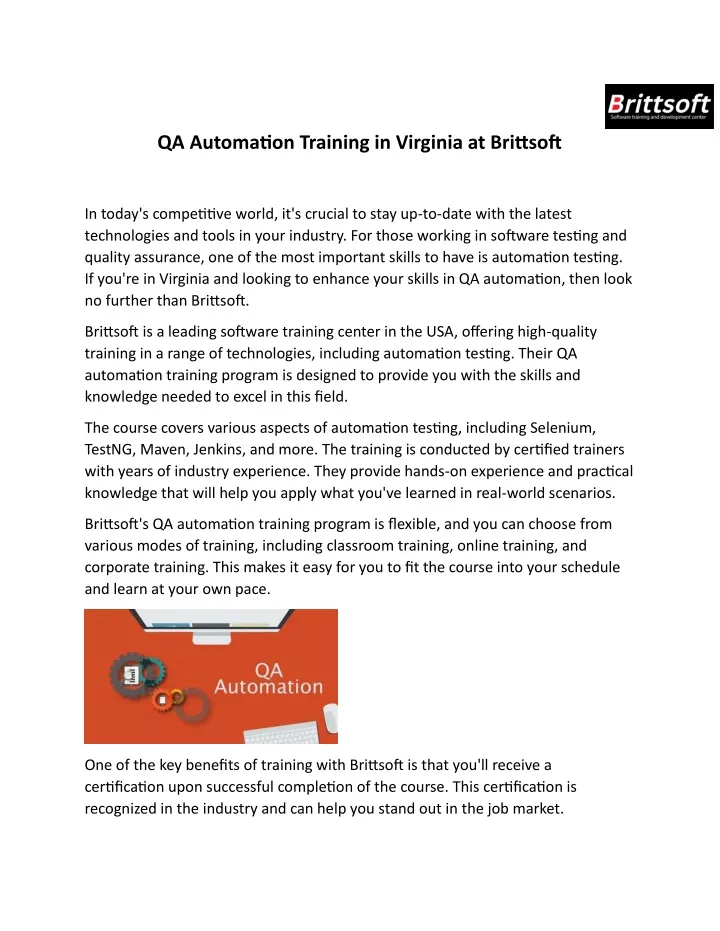 Ppt Qa Automation Training In Virginia At Brittsoft Powerpoint Presentation Id 12126369