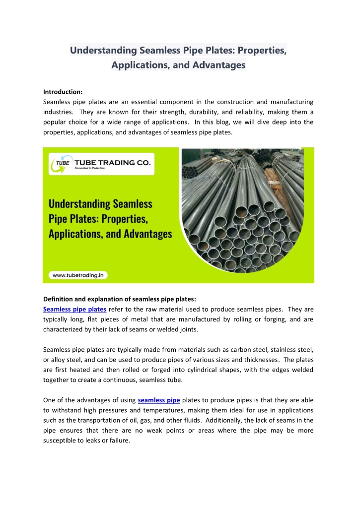 PPT - Understanding Seamless Pipe Plates Properties, Applications, and ...