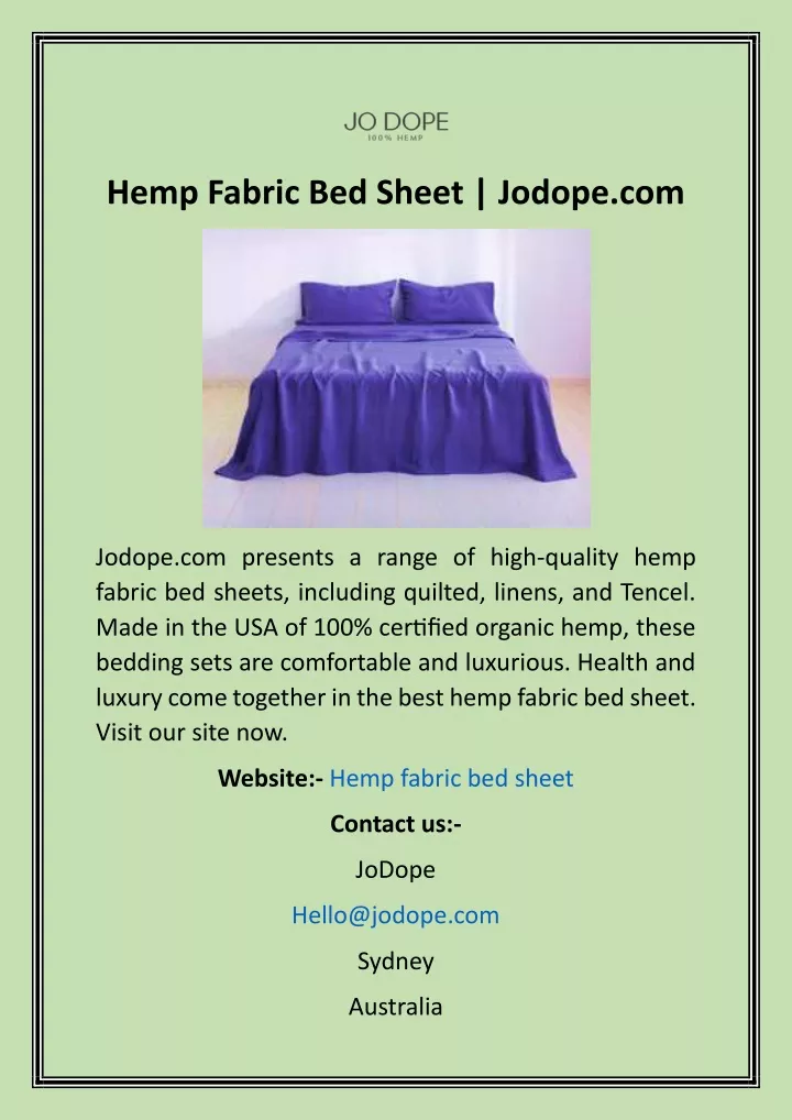 PPT - Hemp Fabric Bed Sheet Jodope PowerPoint Presentation, free ...