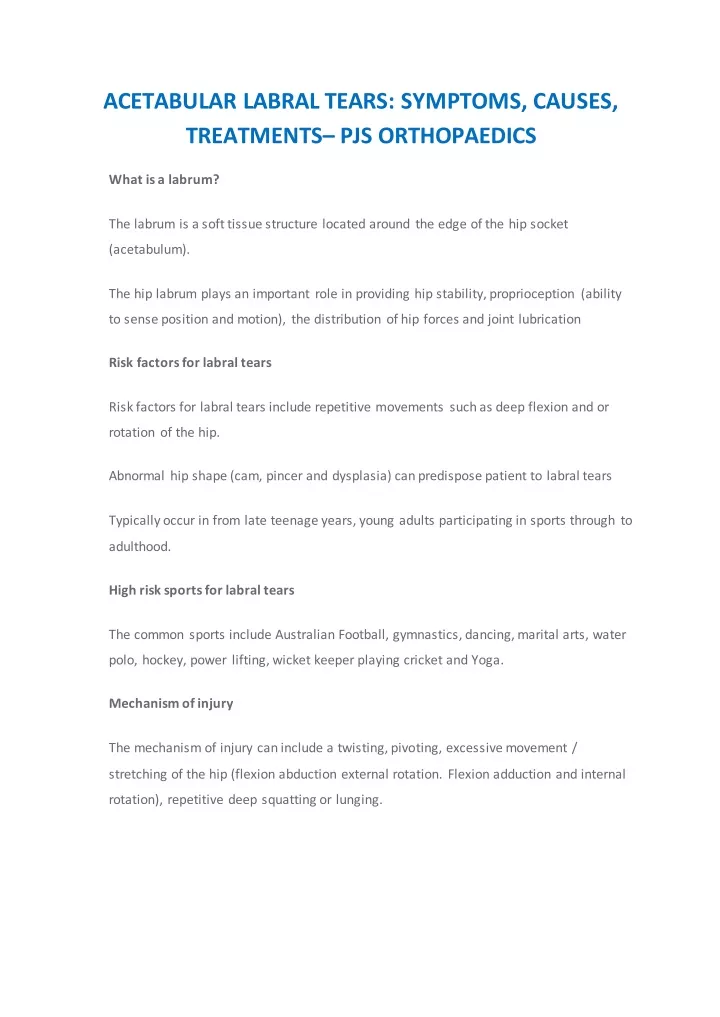 PPT - Pjsorthopaedics_Acetabular_Labral_Tears_Symptoms_Causes ...