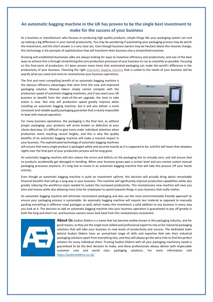 PPT - An automatic bagging machine in the UK has proven to be the ...
