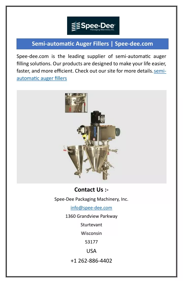 PPT - Semi-automatic Auger Fillers | Spee-dee.com PowerPoint ...