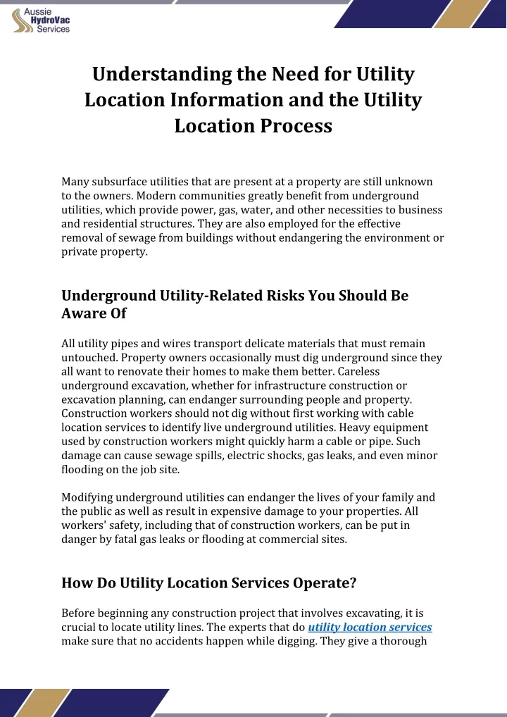 PPT - Understanding the Need for Utility Location Information and the ...